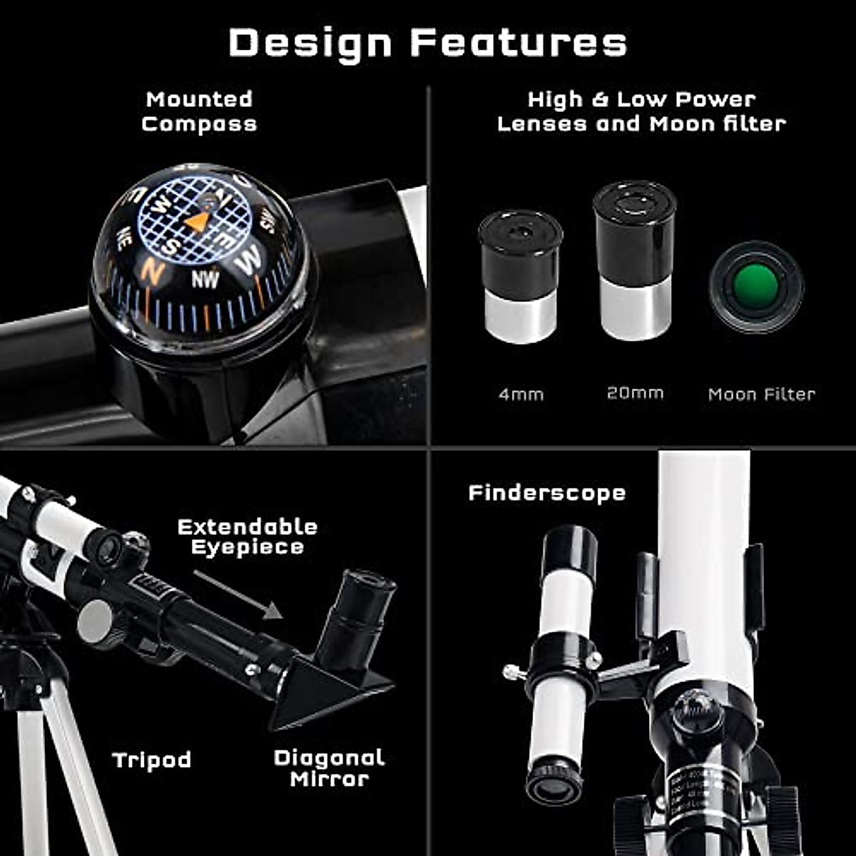 The Thames & Kosmos Telescope Essential STEM Tool | Childrens Refractor Telescope with 100x Magnification & Built-in Compass | Classic Scientific Device for Astronomical & Terrestrial Observations