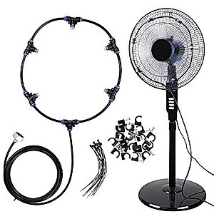Hotop Fan Misting Kit, Outdoor Fan Misting Cooling System with 6 Brass Mist Nozzles Brass Adapter 19.68 Feet Misting Line 20 Cable Tie for Cooling Patio Garden Greenhouse Breeze Connect to Outdoor Fan