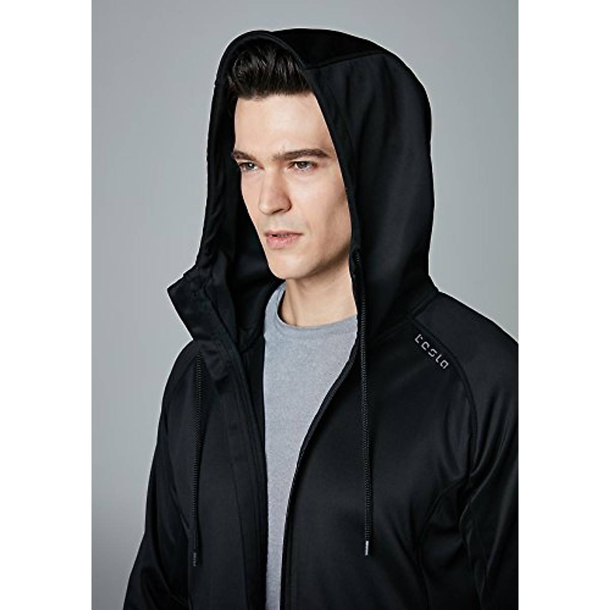 TSLA Men's Full Zip Up Hoodie Jacket, Long Sleeve Performance Training Hoodie, Lightweight Workout Running Track Jackets, Active Fullzip Jacket Grey, Small