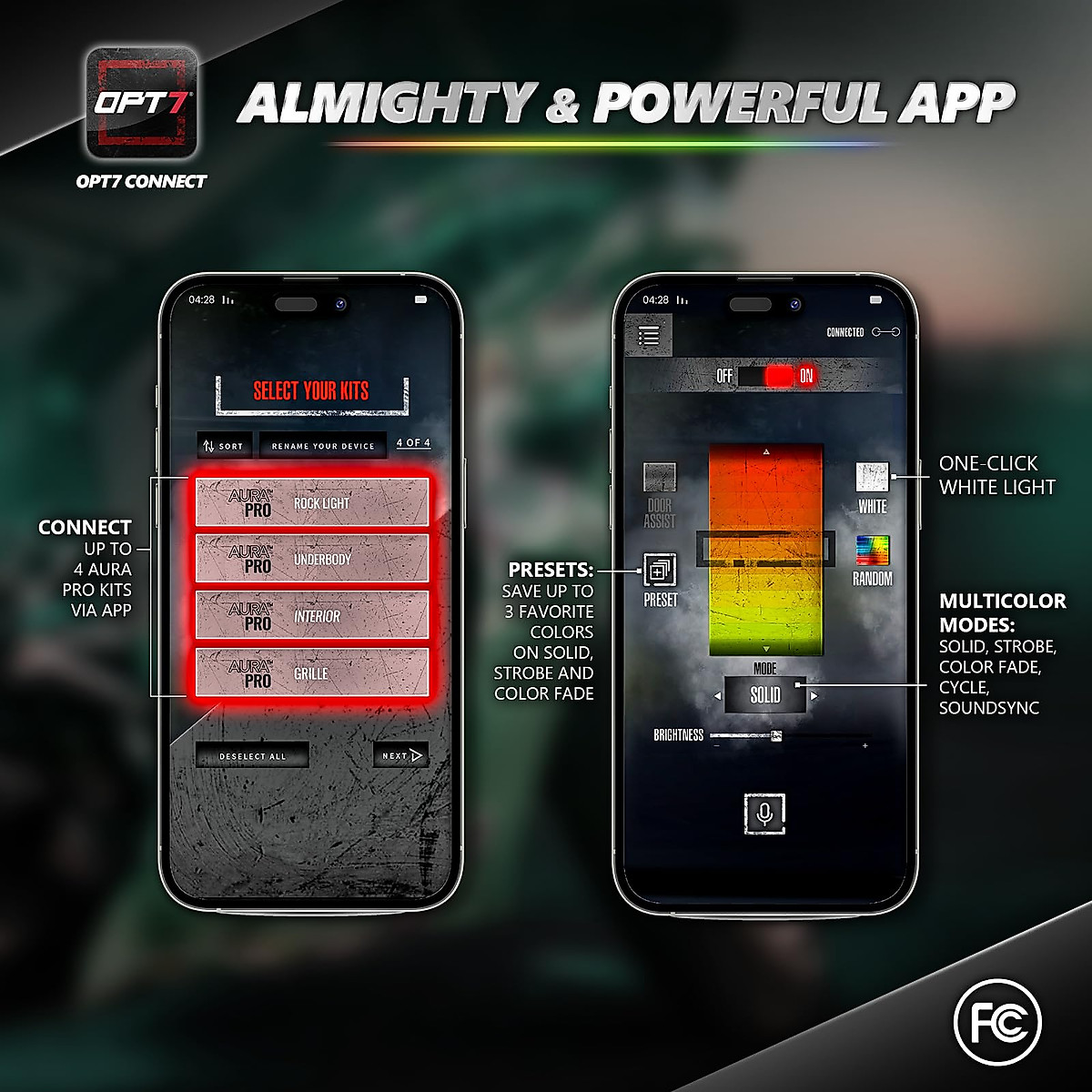 OPT7 AURA PRO Bluetooth LED Marine Boat Light, w/Music Sync RGB Interior Lighting Strip, Multi Color n Mode, iOS/Android Smart APP, IP67 Waterproof Deck Lights for Pontoon Bass Yacht Kayak, 12V