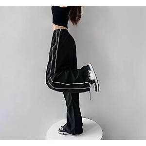 XPONNI Track Pants Women Baggy Pants Y2k Pants Parachute Pants for Women Y2K Clothing (Black,XS,X-Small)