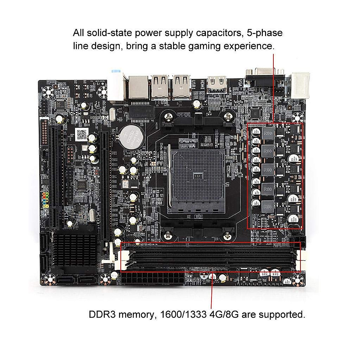 for AMD DDR3 1333/1600/1866/2133MHz 4G/8G A88 Desktop Computer Motherboard,FM2/FM2+CPU Interface Mainboard,All Solid State 5-Phase Power Supply,HDMI Interface,Integrated Sound Card