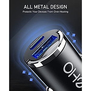 EHO USB C Car Charger, 38W All Metal Fast Car Charger Mini Dual Port Type C Car Adapter (PD20W + QC18W), Compatible with iPhone 13 Pro Max/12 Pro Max, Galaxy S21/S20/S10, iPad Air/Pro, Google Pixel