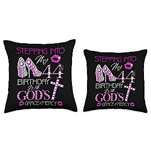 44 years old 44th Birthday Gift For Girls & Womens Stepping into My 44th Birthday with God's Grace & Mercy Throw Pillow, 16x16, Multicolor