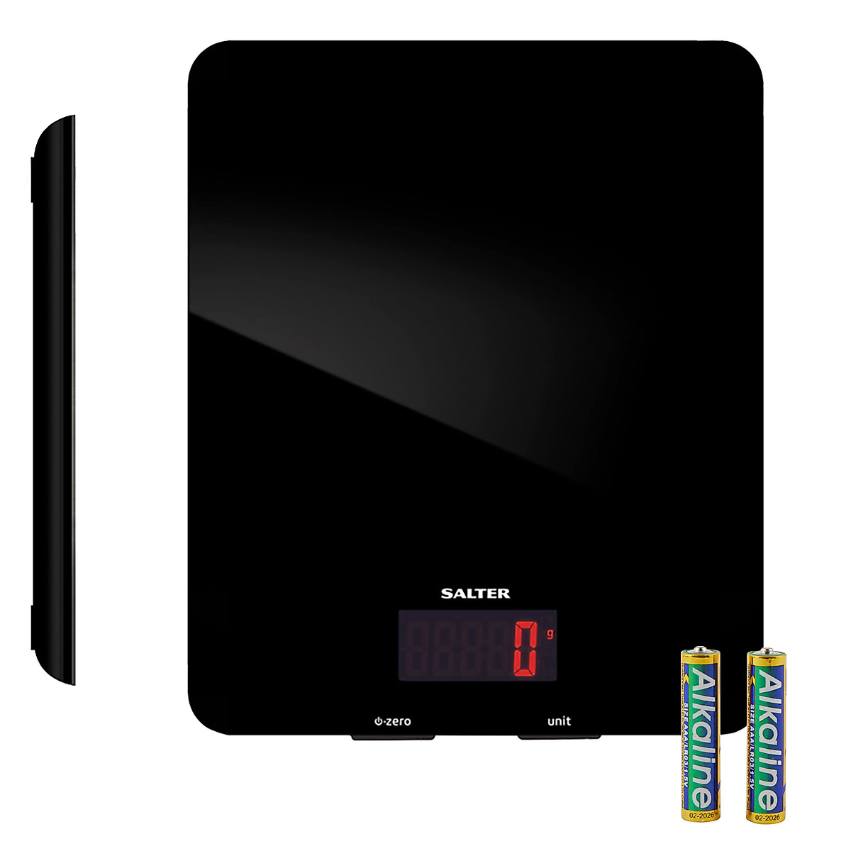 Salter Digital Platform Seen on TV, Stylish Glass Design, Electronic Cooking Scale for Home + Kitchen, Weigh Food 5kg + Liquids in ml and fl. Oz, 5 kg Capacity, Black