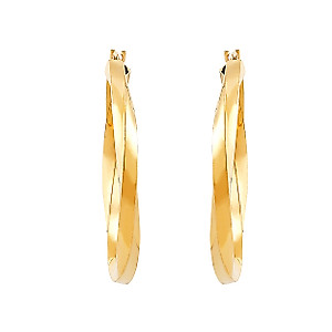 Welry Oval Twisted Hoop Earrings for Women, 14K Yellow Gold, Jewelry Gift Idea, 16mm