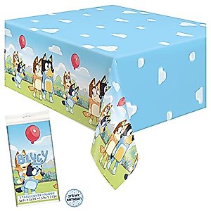 Unique Bluey Birthday Party Supplies - Rectangular Plastic Table Cover and Sticker