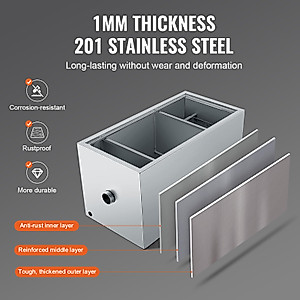 VEVOR Commercial Grease Trap, 25 LBS Grease Interceptor, Top Inlet Interceptor, Under Sink Stainless Steel Grease Trap, 6.4 GPM Waste Water Oil-water Separator, for Restaurant Canteen Home Kitchen