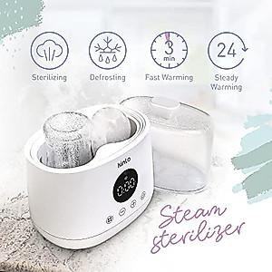 Double Baby Bottle Warmer and Sterilizer for Breastmilk and Formula - Fast Milk Bottle Heater for Twins, Baby Food Warmer with Timer and Auto Shut Off