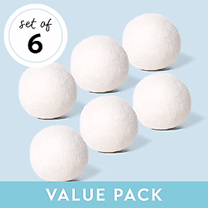 Wool Dryer Balls 6-Pack, XL Size, 100% New Zealand Wool, Reusable and Handmade. Natural Fabric Softener, Reduce Wrinkles and Decrease Drying Time (White)