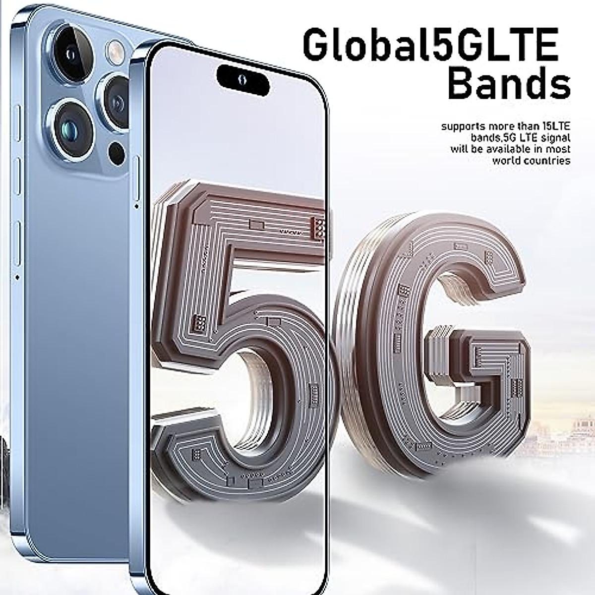 Travel Cheap i15 Pro Max Smartphone, 16GB RAM 1TB ROM, 6800Mah, 7.3INCH HD Capsule Screen, Original Unlocked 5G Mobile Phones for Birthday Gifts,Blue-1TB