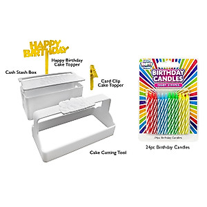 BEST PARTY EVER! Cash Stash Cake Surprise Candle Set, Pull Out Money Box for Birthday Cake with 24 Candles, Holds Up to 40+ Bills, Birthday Cake Topper