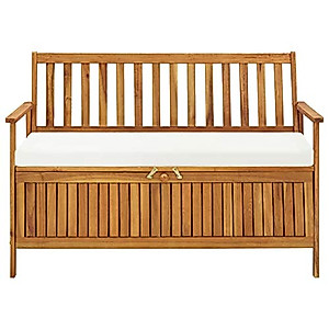Wuyue and buding Outdoor Storage Bench with Cushions, Garden Bench Solid Acacia Wood for Patio Yard 47.2" X 24.8" X 33.1"