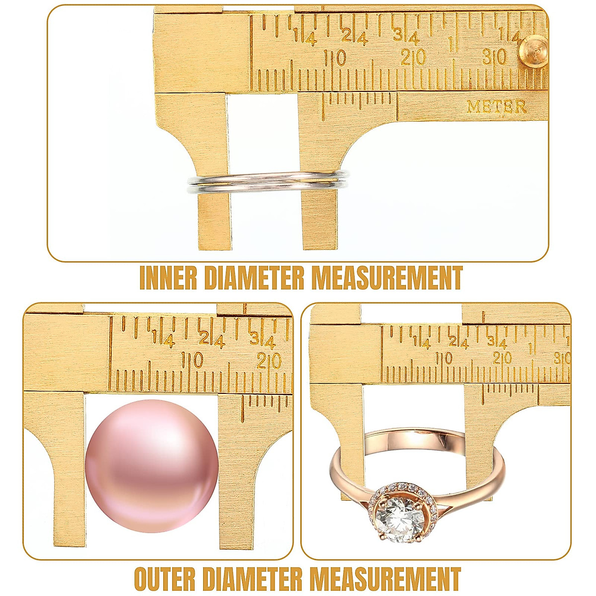 Konohan 2 Pcs Brass Vernier Caliper Pocket Caliper Handy Caliper Measuring Mini Tool Double Scale Sliding Gauge Metal Pocket Ruler for Bead Wire Jewels Rings Measurement (Stylish Style)