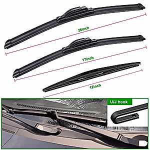 3 wipers Replacement for 2017-2021 Honda CRV CR-V, Windshield Wiper Blades Original Equipment Replacement - 26"/17"/12" (Set of 3) U/J HOOK