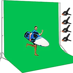 12 X 10 FT Large Green Screen Backdrop for Photography, GreenScreen Background for Zoom Meeting, Polyester Cloth Fabric Curtain with 4 Spring Clamps, Chromakey Video Photoshoot Studio Gaming YouTube