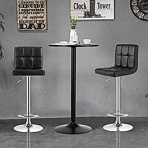 COSTWAY 3-Piece Bar Table Set, Round Cocktail Table and PU Leather Adjustable Swivel Chairs, Modern Counter Height Table Set with 2 Bar Stool for Kitchen, Office (Black)