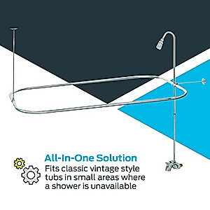 EZ-FLO 27 x 42 Inch Bathcock Type Portable Aluminum Add On Shower Unit with Shower Rod Frame, Chrome Plated, 11123