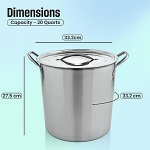 MARBELLA 20 Quart Stainless Steel Stockpot with Lid Food Grade Heavy Duty Multipurpose Stock Pot for Stew, Simmering, Soup Pot, Gas and Dishwasher Safe Rust Free Cookware Silver