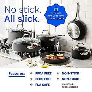 Legend Slick 10 pc Hard Anodized Nonstick Cookware - Next Gen Hard Anodized Aluminum & Steel Chef Grade Pots and Pans Set for Home - PFOA Free, Non-Toxic Non-Stick Surface - Oven & Dishwasher Safe