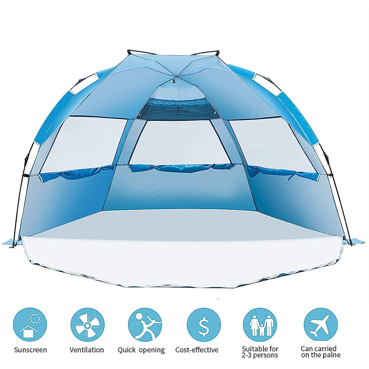 Beach Tent-Outdoors Easy Up Cabana Tent Sun Shelter Beach Umbrella, Deluxe Large for 5-6 Person Blue