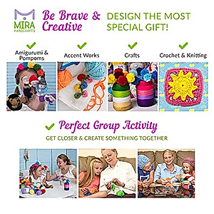 Mira Handcrafts 12 Acrylic Yarn Skeins, 2 Crochet Hooks and Real Project Book - Total 516 Yards Crafts Worsted Yarn – Ideal Starter Kit and Excellent for Mini Projects and Granny Squares