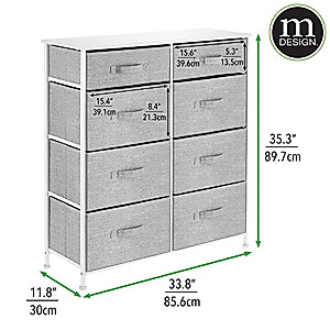 mDesign Tall Steel Frame/Wood Top Storage Dresser Furniture Unit with 8 Slim Removable Fabric Drawers, Large Bureau Organizer for Bedroom, Living Room, Closet - Lido Collection, Gray, Pack of 1