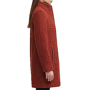 Kenneth Cole Women's Wool Blend Boucle Coat, Peacoat Paprika, Medium