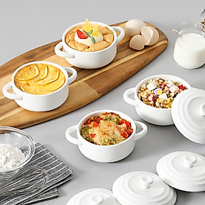 MALACASA Mini Cocotte Set - 14 OZ Small Casserole Dishes with Lids and Handles, Ceramic Mini Dutch Oven Set of 4, Small Baking Ramekins for Lasagna, Soufflé, Oven, Microwave & Dishwasher Safe, Series BAKE.BAKE