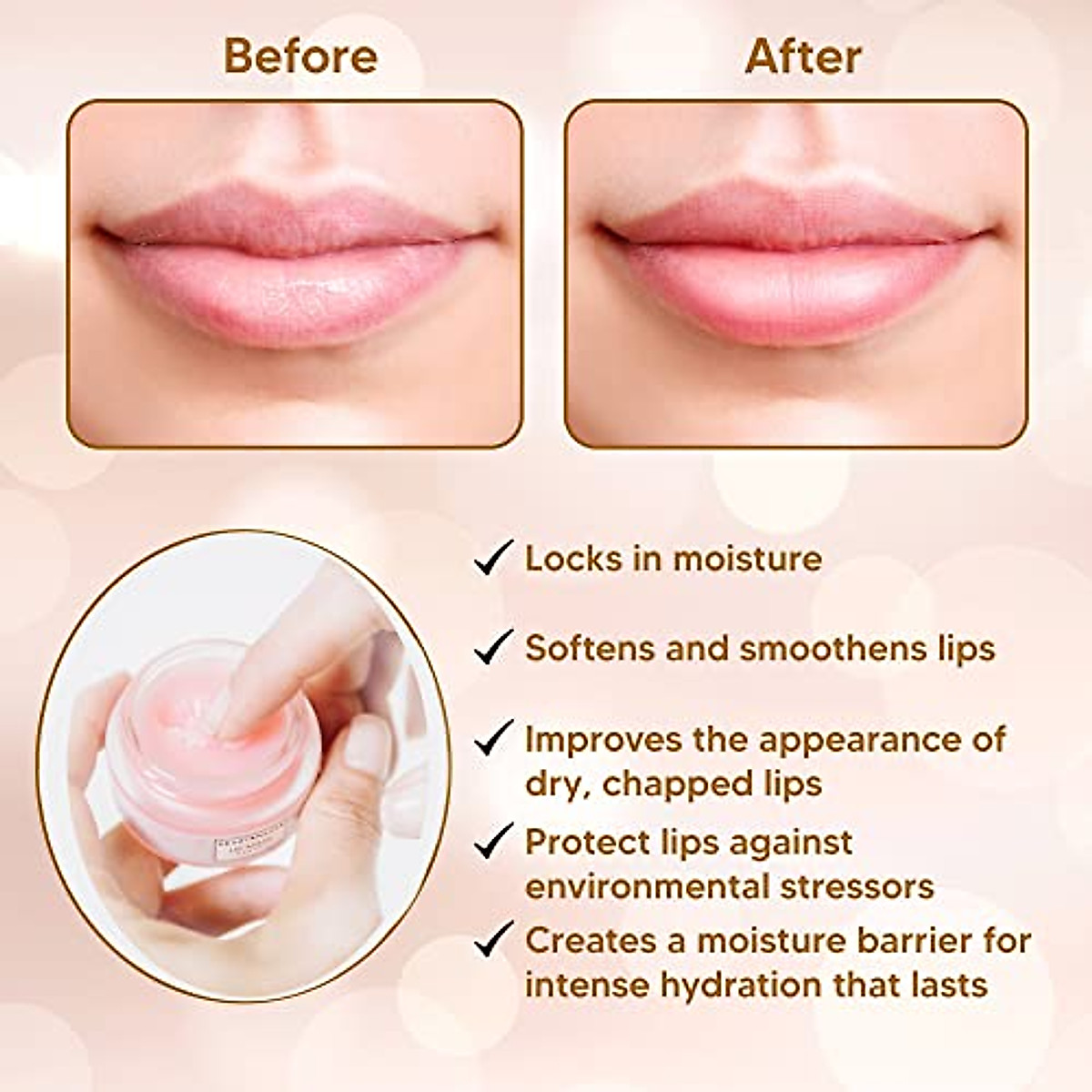 YUGLO Moisture & Collagen Booster Lip Sleeping Mask | Treatment to Restore, Hydrate & Plump Dry, Chapped Lips - Peach