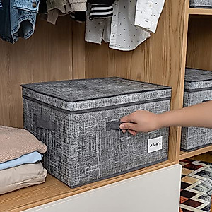 DOVAMY Fabric Storage Bins with Lids, Foldable Decorative Storage Boxes, Shelf Organizer for Closet, Storage Baskets, 15.7”L x 11.8”W x 9.8”H, Light Grey BDR0302