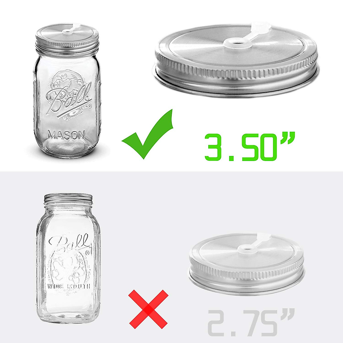 6pcs Pack 304 Stainless Steel Wide Mouth Mason Jar Lids with Straw Hole, Including 6pcs Stainless Steel Straws and 1pcs Cleaning Brush, Compatible with Ball & Kerr Mason Jars