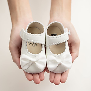 Meckior Infant Baby Girls Soft Sole Bowknot Princess Wedding Dress Mary Jane Flats Prewalker Newborn Light Baby Sneaker Shoes