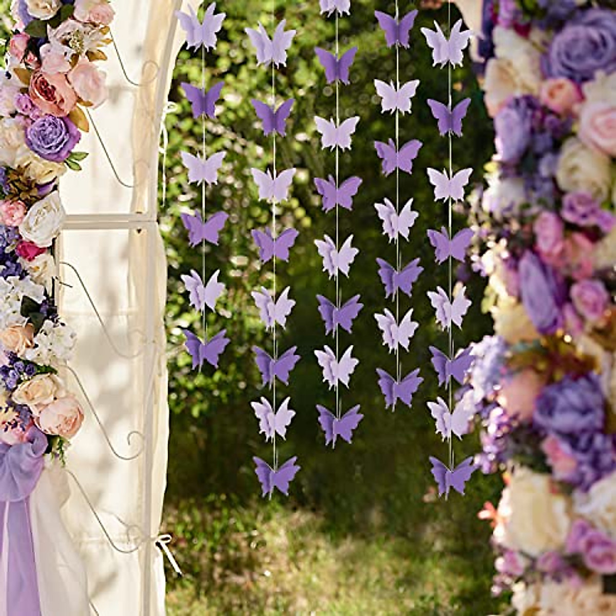 5 Pieces Butterfly Garland Decorations 3D Butterfly Banner Garland Purple Butterfly Paper Hanging Garland for Baby Shower Birthday Home Wedding Proposal Party Decor Supplies, 394 Inch Long…