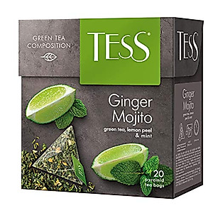 Tess Ginger Mojito Green Tea Composition Lemon Peel and Mint Leaf Tea in 20 Pyramid Sachets