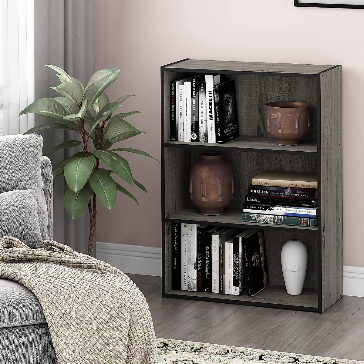 Furinno Pasir 3-Tier Open Shelf Bookcase, French Oak Grey