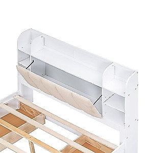 Merax Queen Size Platform Bed, Wood Queen Bed Frame with Storage Headboard, Shelves and 4 Drawers, White