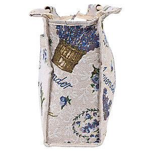 Knitting Bag, Woven Fabric Yarn Tote Project Organizer Portable Storage Bag with Wood Handle for Knitting Needles, Yarn and Crochet Supplies (Flower)