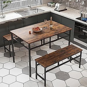 Tensun Dining Room Table Set for 4, Extendable Kitchen and Dining Room Tables and Chairs with Metal Frame, Rectangle Dining Table for Breakfast Nook, Living Room, Rustic Brown