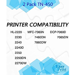 2-Pack Compatible TN450 TN-450 Toner Cartridge TN-420 Used for Brother DCP-7060D DCP-7065DN HL-2220 HL-2270DW HL-2240D MFC7360N Printer (2X Black), by EasyPrint