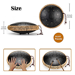 ChunFeng Steel Tongue Drum 14 Inch 15 Notes C-Key Healing Drum , Gift For All Ages ,Pure Sound Quality ,With Drum Mallets ,Carry Bag, Palm Set, Sheet Music (YH-06)