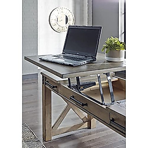Signature Design by Ashley Aldwin Rustic Farmhouse 60" Home Office Lift Top Desk with Charging Ports, Distressed Gray