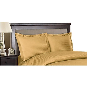 Royal Tradition Stripes Gold 300 Thread Count King/California King Duvet Cover Set 100% Cotton 3PC Comforter Cover Set Button Enclosures