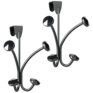 mDesign Decorative Over Door 4 Hanging Hooks, Steel Storage Organizer Rack for Coats, Hoodies, Hats, Scarves, Purses, Leashes, Bath Towels, Robes, Mens and Womens Clothing - 2 Pack - Matte Black