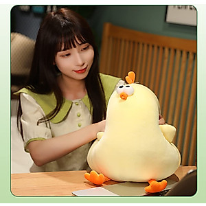 Maomoto Funny Fat Chicken Plush Pillow 17.7", Super Soft Simulation Mother Hen Doll, Cute Plush Chicken Pillow, Chicken Plush Neck Pillow,Yellow Chicken Stuffed Animal for Boys Girls Festival Gifts