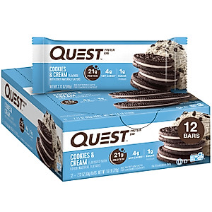 Quest Nutrition Cookies & Cream Protein Bars, High Protein, Low Carb, Gluten Free, Keto Friendly, 12 Count
