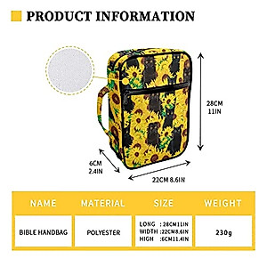 Coloranimal Sunflower Bible Book Covers Church Bags Bible Protective with Handle Zippered Pocket Black Cats Carrying Book Bible Holder Accessories Organizer Case Tote Bags for Women Girls