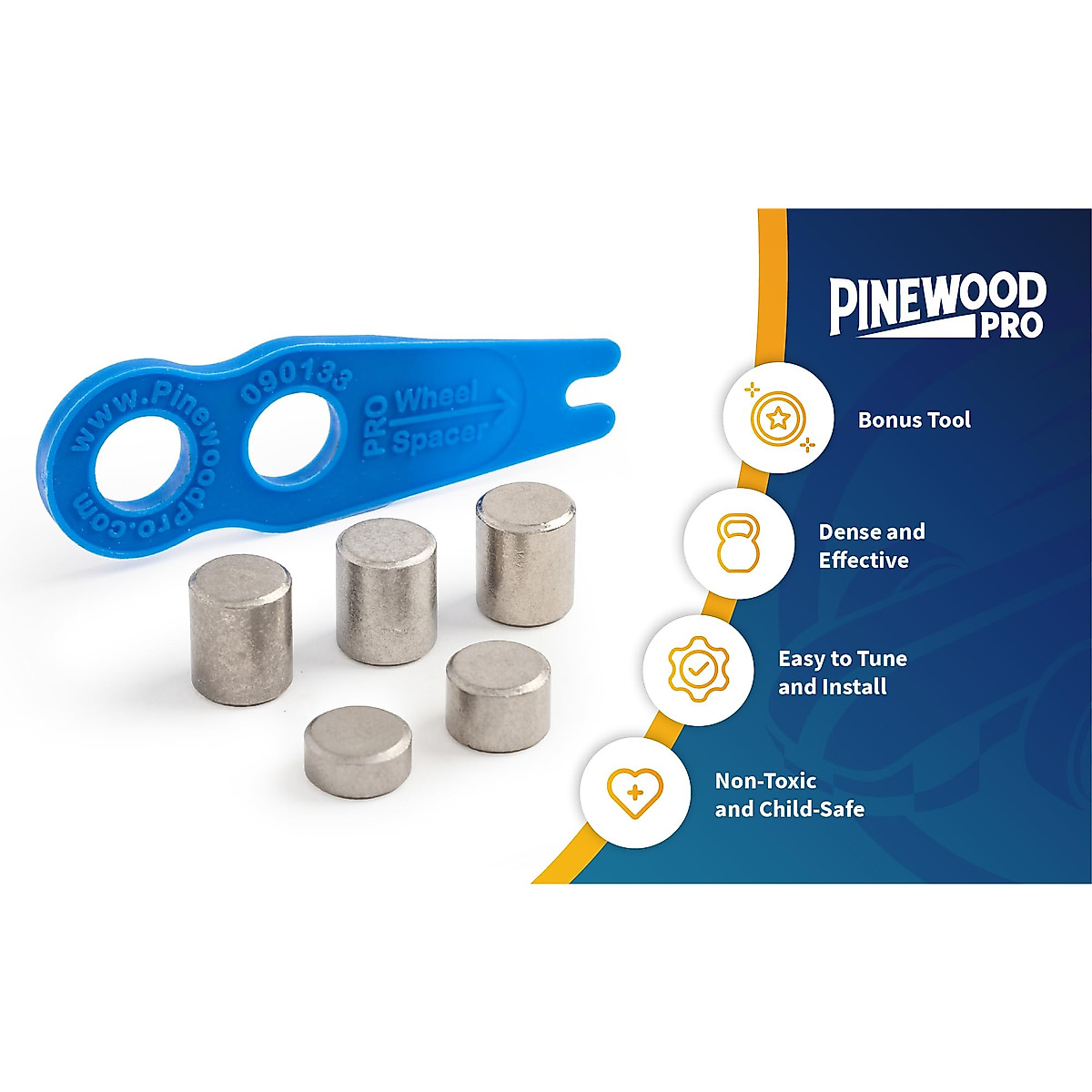 Pinewood Pro Derby Car Weights -Tungsten 2oz Round Cylinder Weights with Free Wheel Spacer and Drill Guide Tool