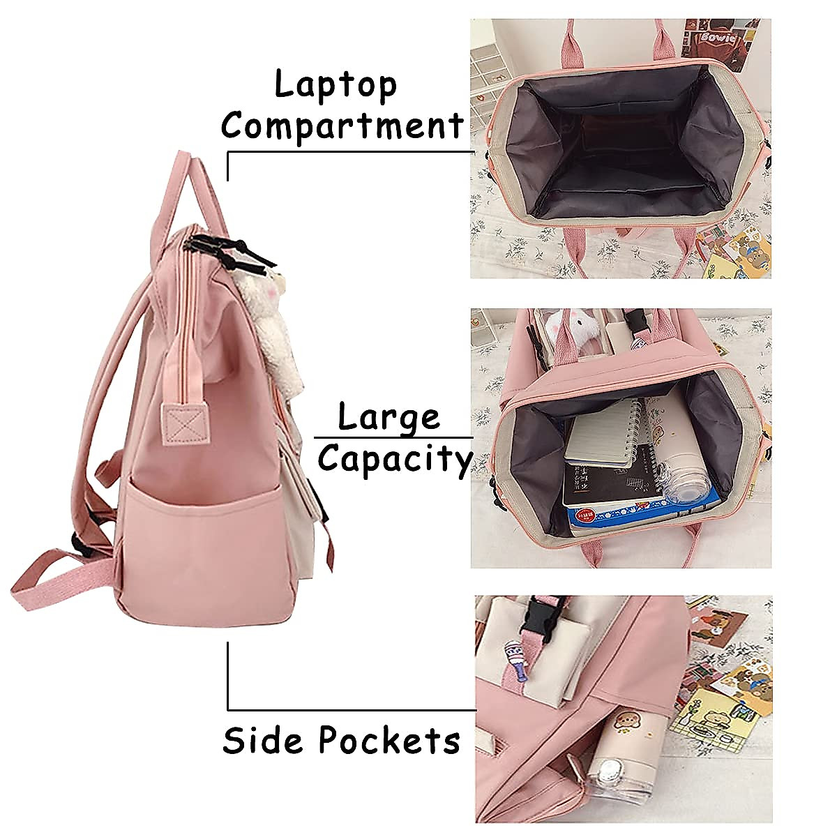 CM C&M WODRO Kawaii Backpack for Girls Women with Pin Bear Accessories Cute College High School Backpack Laptop Bookbag (Green-A)