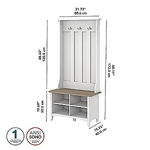Bush Furniture Salinas Hall Tree with Shoe Storage Bench, Pure White and Shiplap Gray